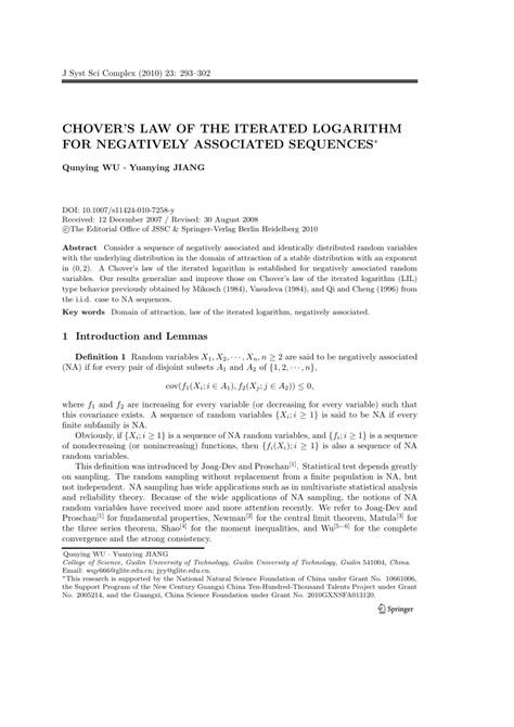pdf chover s law of the iterated logarithm for na sequences