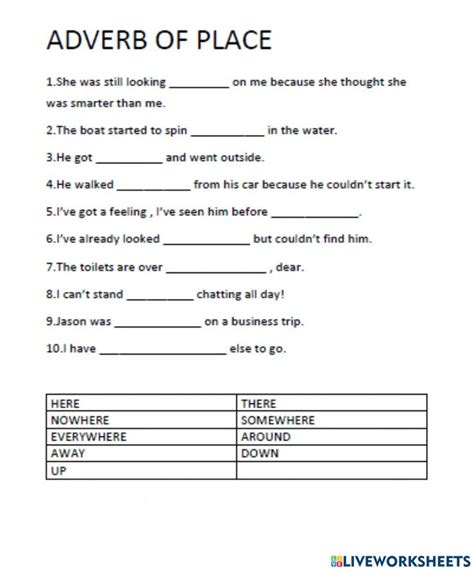 Ejercicio De Adverb Of Place English Grammar Worksheets Certificate