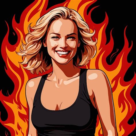 Una mujer atleta sonriente y segura en llamas Ilustración de vector de