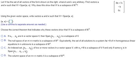 solved let w be the set of all vectors of the form shown on