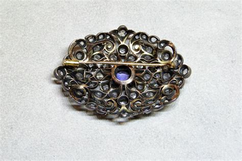 Broche argent or saphir diamants Antiquités Julie Schon Grandin