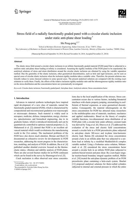 pdf stress field of a radially functionally graded panel with a circular elastic inclusion