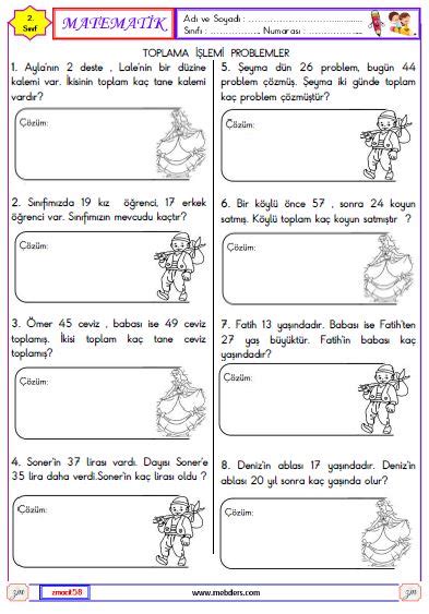 2 Sınıf Matematik Toplama İşlemi Problemleri Etkinliği 3 Meb Ders