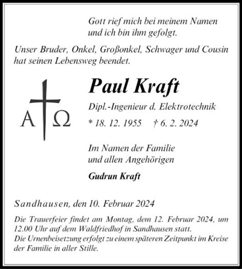 Traueranzeigen Von Paul Kraft Trauerportal Ihrer Tageszeitung