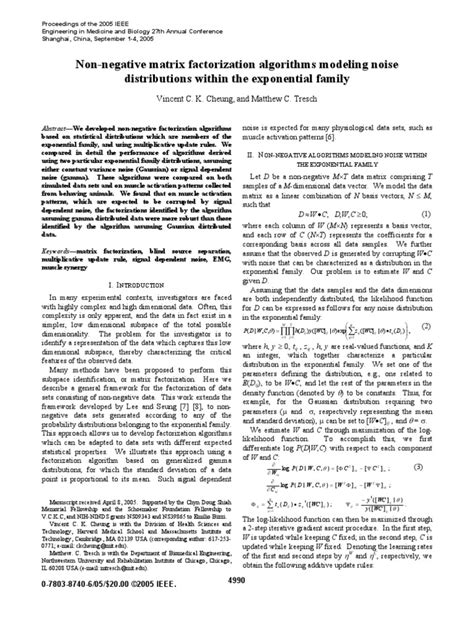 non negative matrix factorization algorithms modeling noise distributions within the exponential