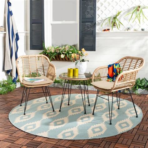 Barton 3 Piece Outdoor Bistro Wicker Patio Set With Glass Table And