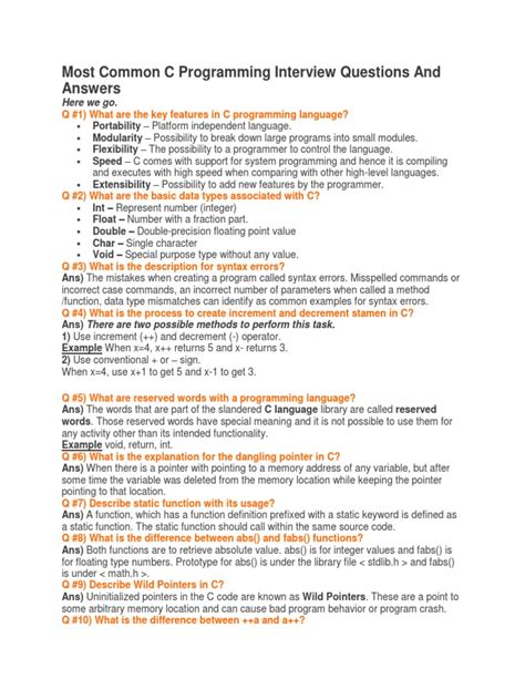 most common c programming interview questions and answers here we go c programming language