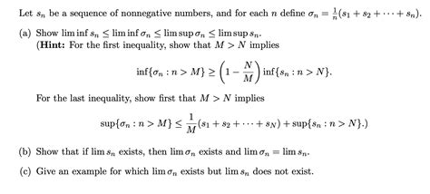 solved let en be a sequence of nonnegative numbers and for