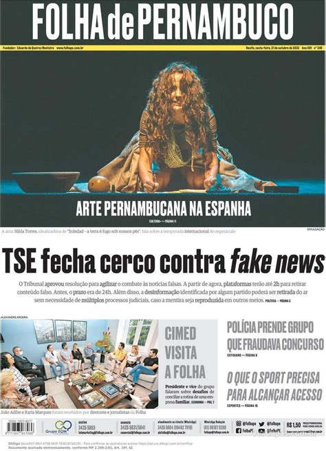 Capa Folha De Pernambuco Edi O Sexta De Outubro De