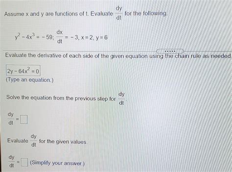 solved assume x and y are functions of t evaluate dy dt for
