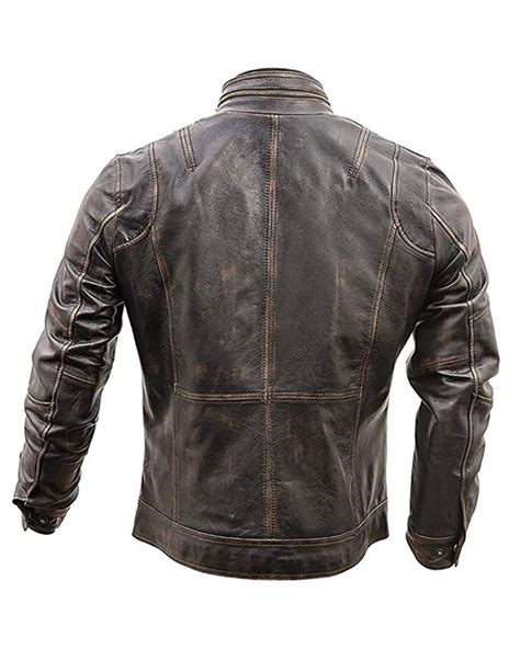 Mens Vintage Distressed Brown Cafe Racer Leather Jacket