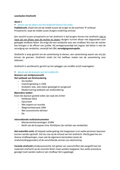 Leerdoelen Strafrecht Leerdoelen Strafrecht Week 1 Kennis Van De