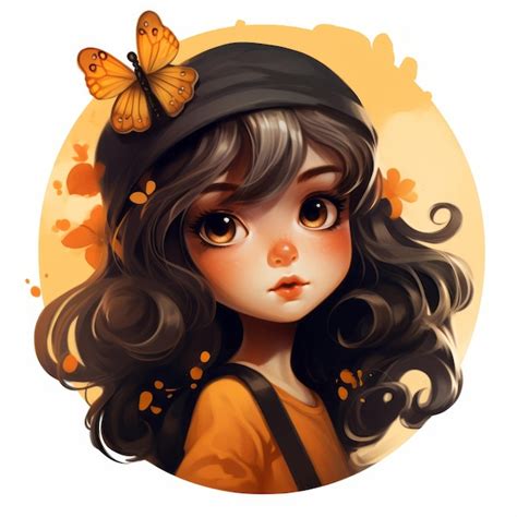 Una ilustración de una niña con una mariposa en la cabeza Imagen