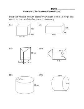 Th Grade Geometry Worksheets Volume And Surface Area Worksheets