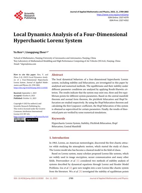 pdf local dynamics analysis of a four dimensional hyperchaotic lorenz system
