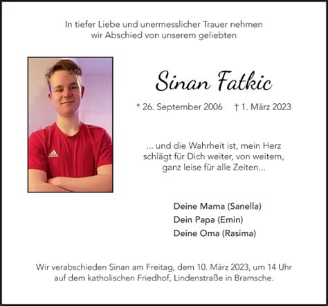 Traueranzeigen Von Sinan Fatkic Noz Trauerportal