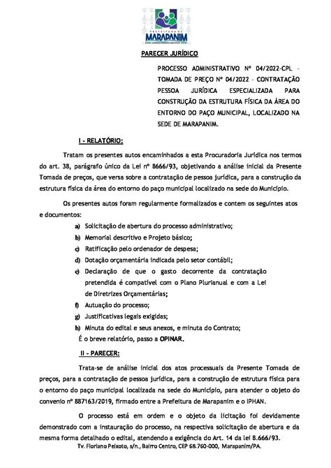 PARECER JURIDICO 27 Prefeitura Municipal de Marapanim Gestão 2021