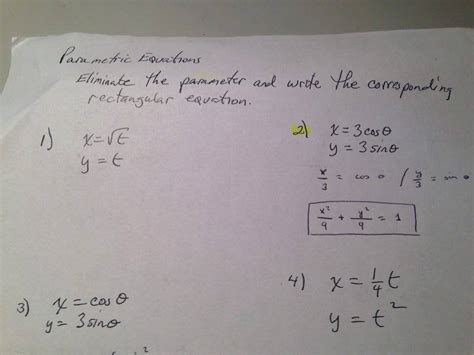 solved eliminate the parameter and write the corresponding