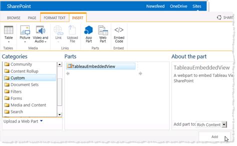 how to publish tableau dashboard on sharepoint online