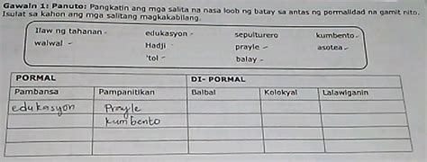 Gawaln 1 Panuto Pangkatin Ang Mga Salita Na StudyX