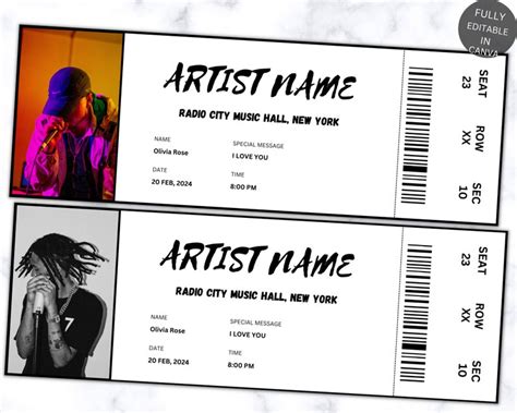 Editable Concert Ticket Template DIY Event Ticket Custom Etsy