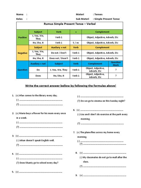 Latihan Soal Simple Present Tense Lembar Isian Bimbelbrilian Pdf