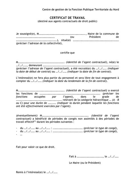 Modèle de certificat de travail téléchargement gratuit documents PDF