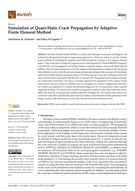 pdf simulation of quasi static crack propagation by adaptive finite element method
