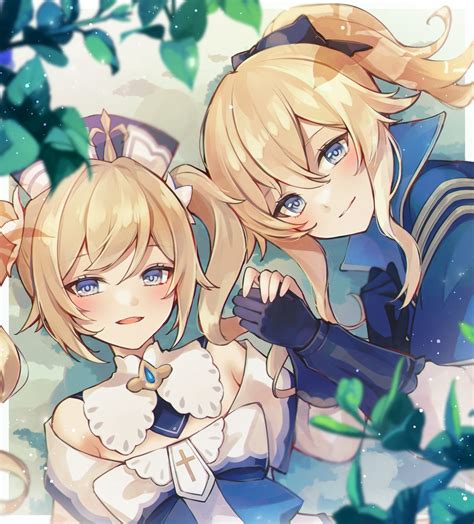 Safebooru 2girls 7aka Ne11 Barbara Genshin Impact Blonde Hair Capelet Cross Dress Drill Hair