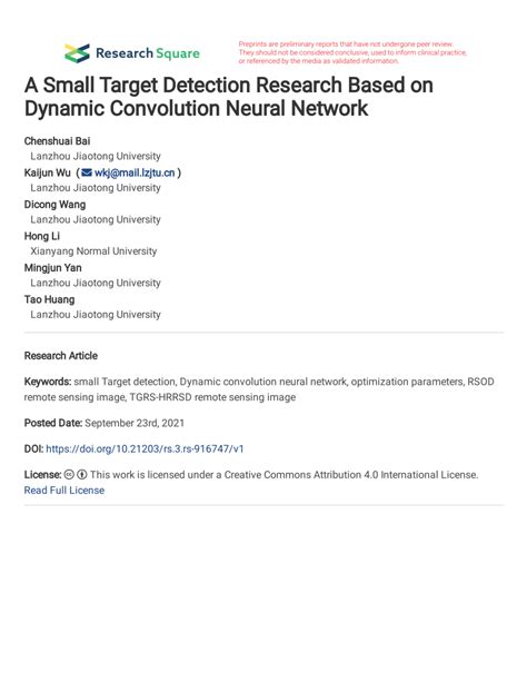 pdf a small target detection research based on dynamic convolution neural network