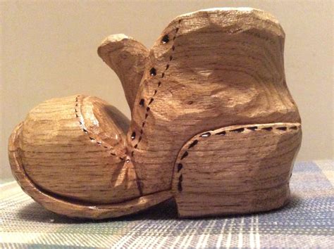 Whittled Shoe Hand Carved Shoe Butternut Wood Hand Carving