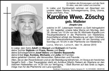 Traueranzeigen Von Karoline Z Schg Trauer Bz