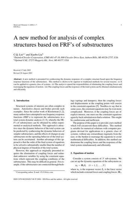 pdf a new method for analysis of complex structures based on frf s of substructures