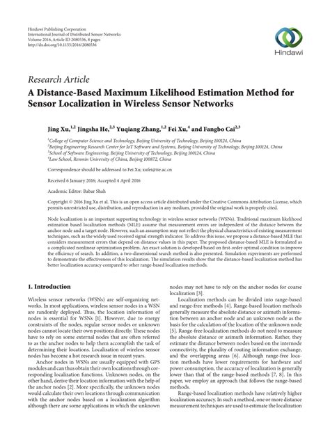 pdf a distance based maximum likelihood estimation method for sensor localization in wireless