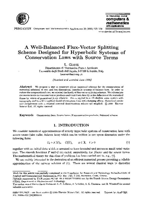 pdf a well balanced flux vector splitting scheme designed for hyperbolic systems of