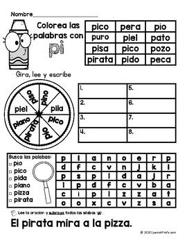 Hojas de práctica Sílabas con la P pa pe pi po pu by Spanish Profe