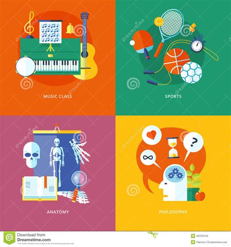 Sistema De Los Iconos Planos Del Concepto De Diseño Para La Escuela Y