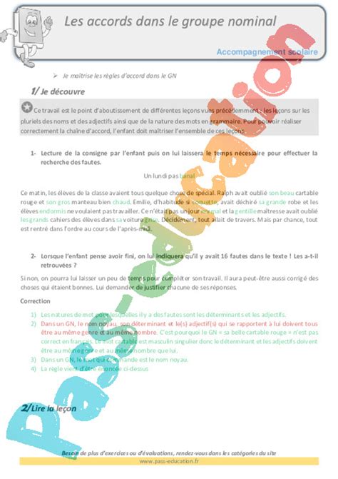 Accord Dans Le Groupe Nominal Cm Exercice Valuation R Vision Le On