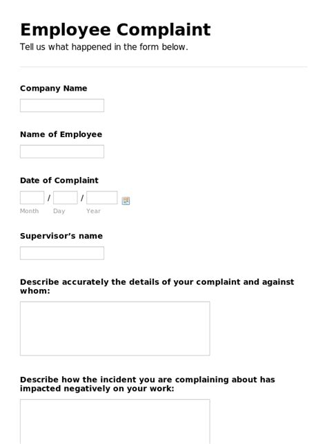 Employee Complaint Form Free Printable Documents
