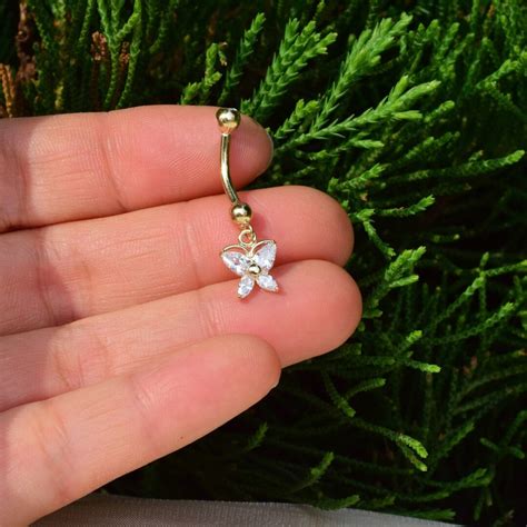 14k Solid Gold Butterfly Belly Button Ring Butterfly Navel Ring Gold