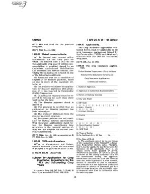 Fillable Online Gpo 14 Subpart D Application For Crop Insurance