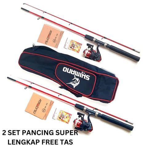 2 Full Set Alat Pancing Joran Sambung 120 150 Cm Tas Reel 5BB Lengkap