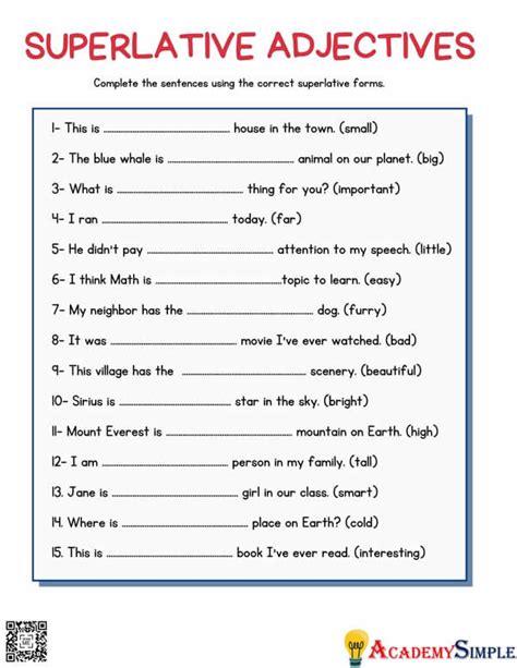 Comparative Superlative English Grammar Exercises Printable Templates