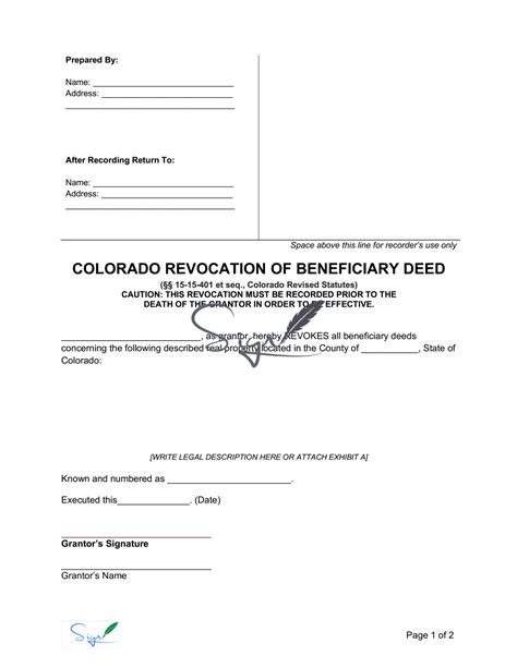 Colorado Revocation Of Beneficiary Deed Form Templates Bio