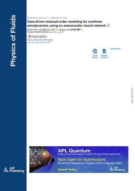 pdf data driven reduced order modeling for nonlinear aerodynamics using an autoencoder neural