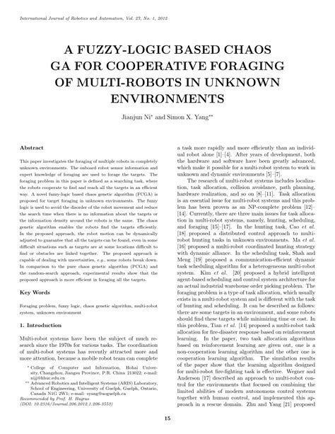 pdf a fuzzy logic based chaos ga for cooperative foraging of multi robots in unknown environments