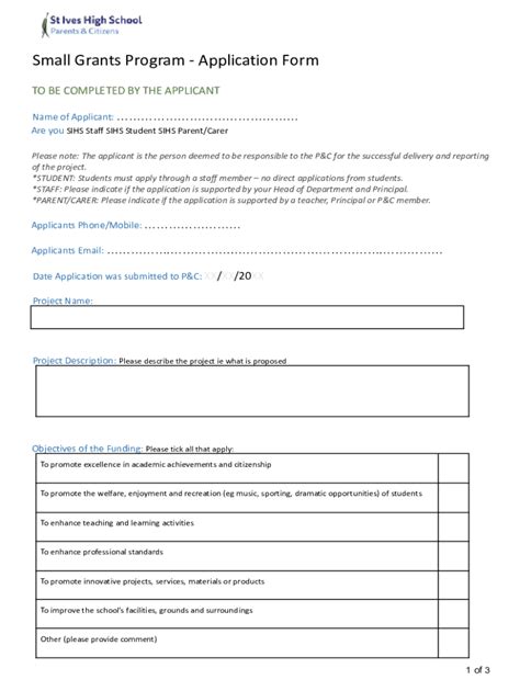 Fillable Online Small Grants Application Form Fillable Fax Email Print