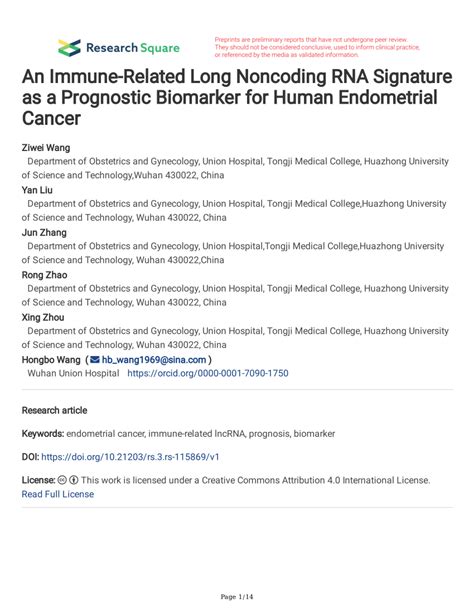 Pdf An Immune Related Long Noncoding Rna Signature As A Prognostic