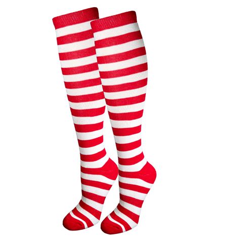 Red And White Knee High Socks J 030