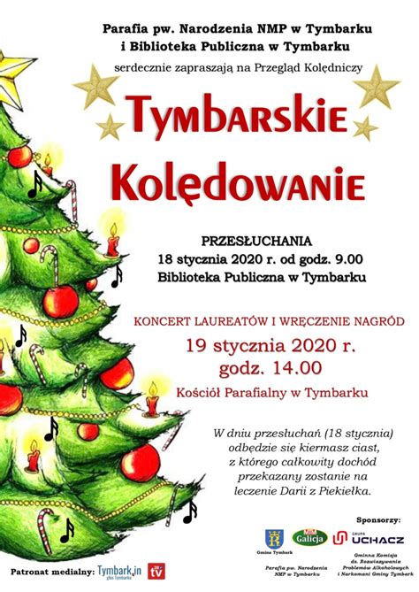 Zaproszenie na Tymbarskie Kolędowanie dochód ze sprzedaży słodyczy